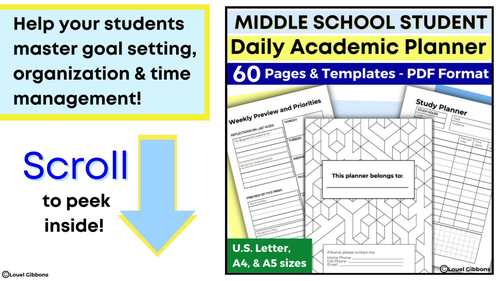 Middle School Student Planner, Academic School Year, Minimalist Design ...