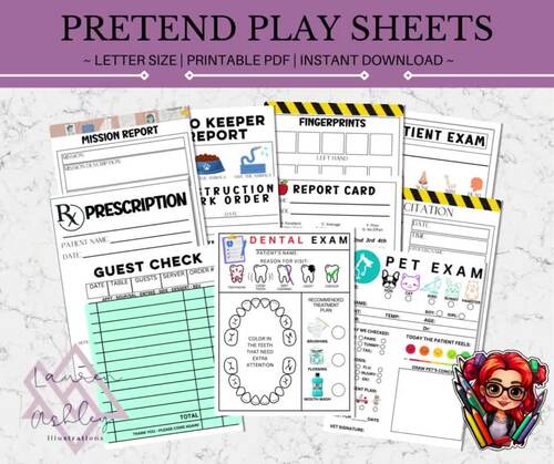 Pretend Play Sheets by Lauren Ashley Illustrations | TPT