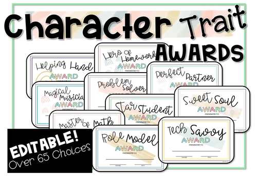 Editable End-of-Year Certificate Awards | Digital Character Trait Awards