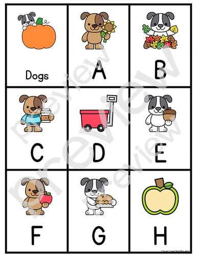 Fall Dogs - Uppercase Lowercase Alphabet Matching - ABC Practice Flash ...