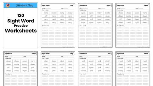 120 Sight Word Practice Worksheets by Montessori Pulse | TPT