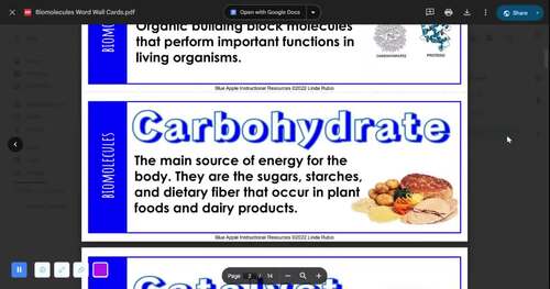 Macromolecules Biomolecule Biology Word Wall Cards Science Vocabulary