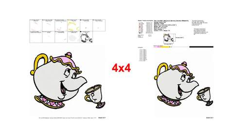 Disney Beauty and the Beast Mrs. Potts Chip Teapot embroidery designs ...