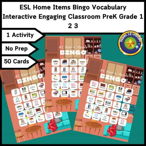 ESL Home Items Bingo Vocabulary Interactive Engaging Classroom PreK ...