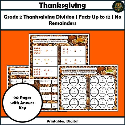 Grade 2 Thanksgiving Division Visual Interactive Facts Up to 12 No ...