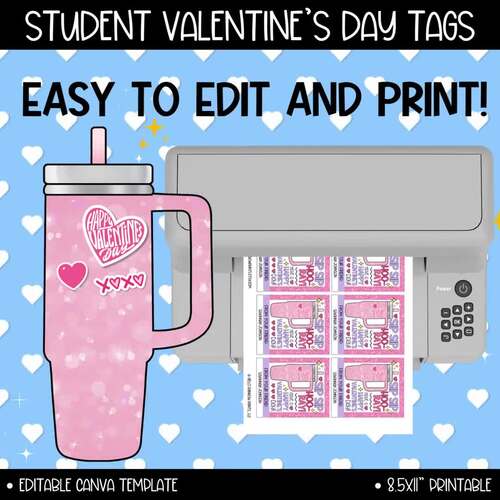 Stanley Cup Valentine's Day Cards, Water Bottle Teacher Class Treat ...