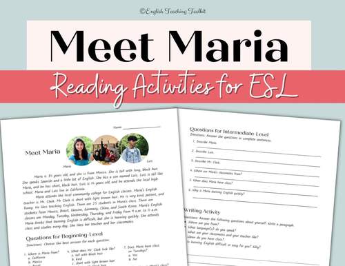Beginner Adult ESL Reading Passage & Comprehension Activities - Meet Maria