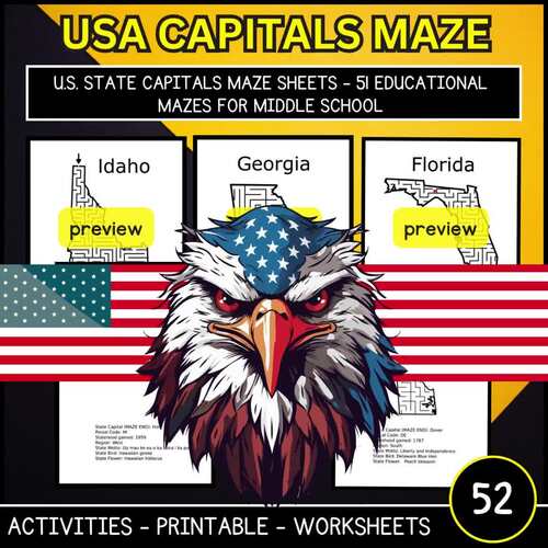 U.S. State Capitals Maze Sheets - Educational Mazes for Middle School ...