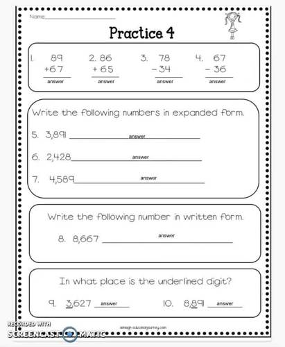 3rd Grade Math Review Spiral Review Worksheets Distance Learning
