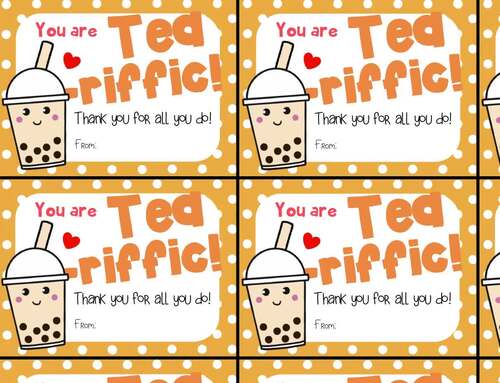 Boba (Bubble) Tea Thank You Gift Tag- You are Tea-riffic! Thank you for ...