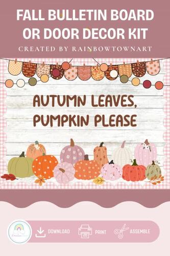 Pastel Pumpkins Fall Bulletin Board Kit September Door Decor Editable