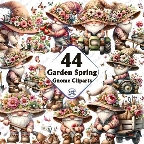 Watercolor Garden Gnome Clipart Bundle - Gnome with Flowers, Gardener ...