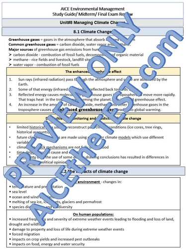 Final Exam Study Guide Unit#8 Managing Climate Change AICE Environmental