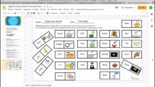 Cooking Verbs Dominoes Game on Google Slides Digital and Printable