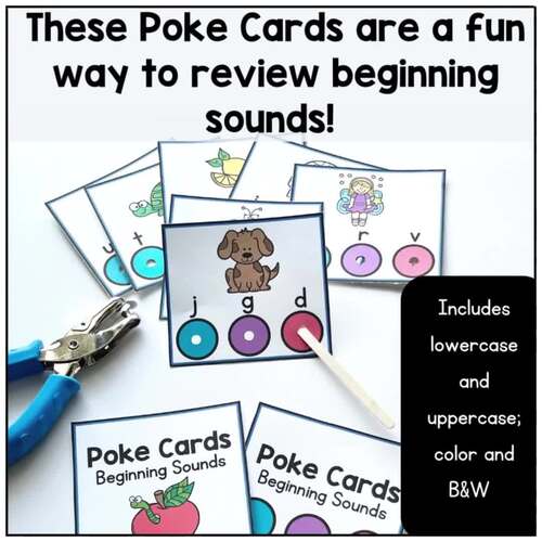Beginning Sounds Poke Cards for Literacy Centers and Small Group