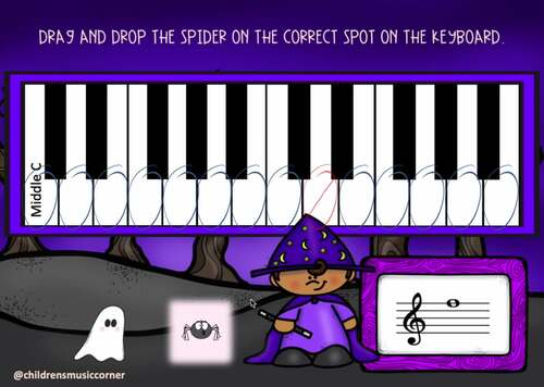 Halloween - Note Reading Treble Clef on Piano Digital Task Cards on ...