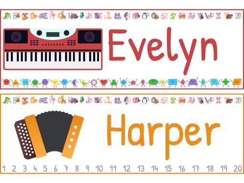 Student Desk Plates 30 Printable/Editable Musical Instruments Classroom ...