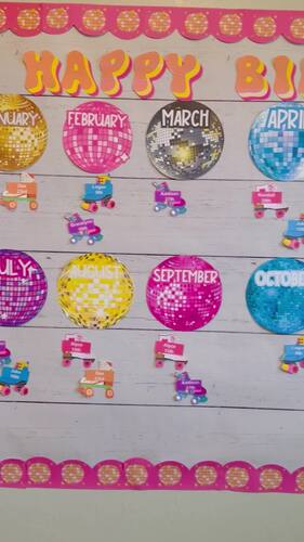 Retro Birthday Display l Birthday Bulletin Board Editable l Disco Ball ...