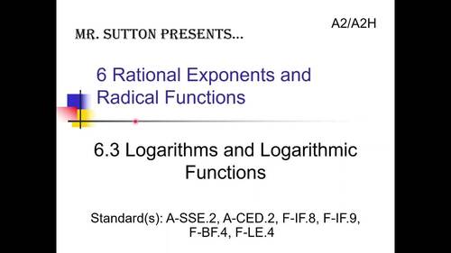 Logarithms and Logarithmic Functions by Mr Sutton Presents | TPT