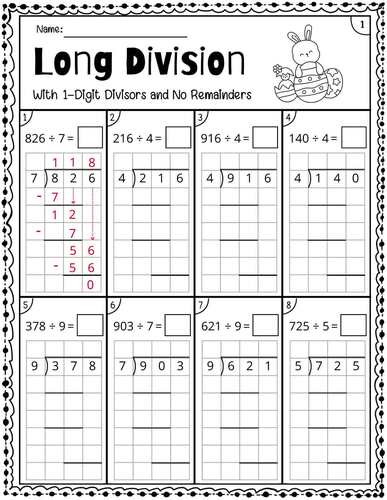 Long Division Worksheets | 3-Digit by 1-Digit | No Remainders | Easter ...