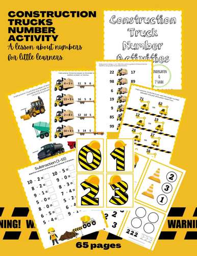 Construction Truck Number Activity by Our Homeschool Table | TPT