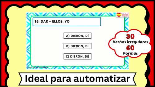 Spanish Preterite NOprep game 30 irregular verbs Pretérito Indefinido ...