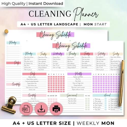 Printable Cleaning Planner | Cleaning Schedule Checklist | Daily Weekly ...