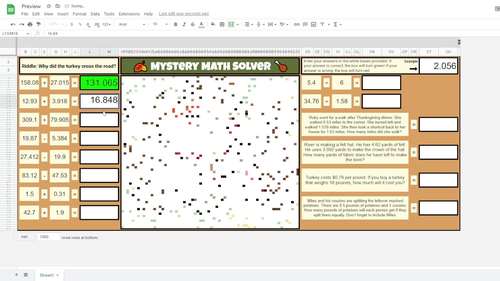 Thanksgiving / Fall - Decimals Digital Math Activity - Pixel Art