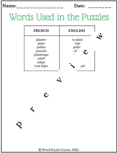 Le printemps | Vocabulary Puzzles for French Learners by Word Puzzle Corner
