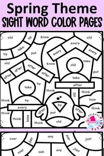 SPRING ELA COLORING PAGES - COLOR BY CODE SIGHT WORDS 1ST GRADE | TPT