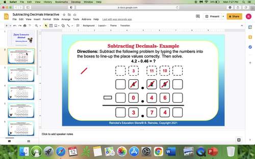 Subtracting Decimals Interactive Notebook (Digital- Google Slides)