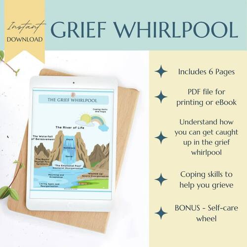Grief Whirlpool worksheets, SEL, death and loss, bereavement worksheets