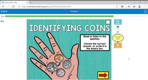 Money Identifying Coins and Value BOOM CARDS First and Second Grade Math