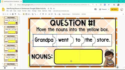 Identifying Nouns in Sentences Google Activity by Teacher Gameroom