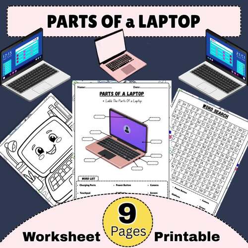 Parts Of a Laptop Worksheet | Laptop Hardware Labeling Activity, Technology