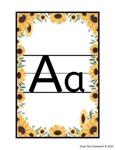 Sunflower-Themed Alphabet Posters | Print, Script, Visuals | EDITABLE