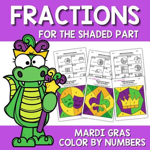 Mardi Gras Fractions Color by Number Code Math Worksheets Fun Center Crafts