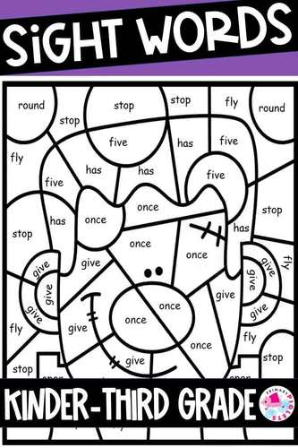 Halloween Color by Code Sight Words Primer First Second Third Grade Sheets