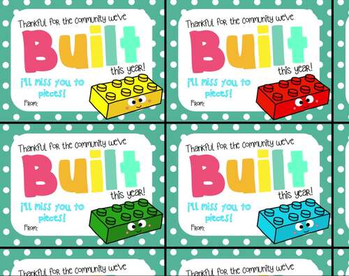 Lego (Building Blocks) End of Year Gift Tag- I'll (We'll) miss you to ...