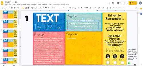 Daily Text-Evidence Questions for Use with Google Classroom (Pack F ...