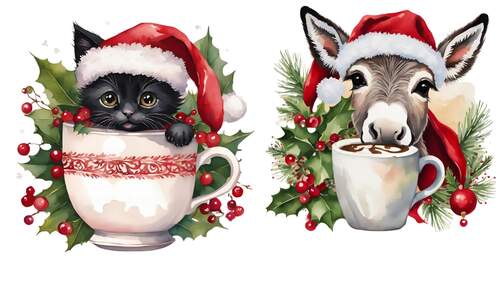 Christmas in a Cup (1) - Festive Clip Art of Animals and Seasonal ...
