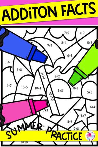 Summer Theme Color by Number Addition by Primary Piglets | TpT