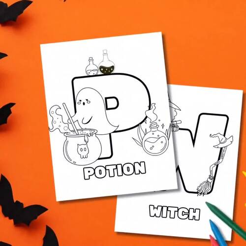 Halloween Alphabet Coloring Pages by MZ Designer | TPT