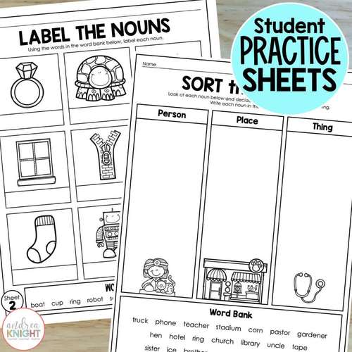 NOUNS: Worksheets and Grammar Games for K-1 by Andrea Knight | TPT