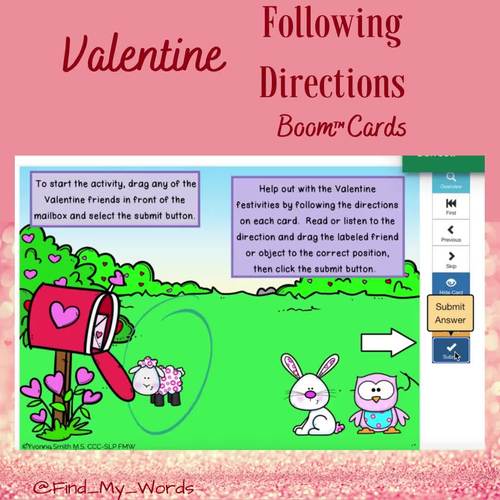 Valentine's Day Following Directions With Prepositions Digital Boom Cards