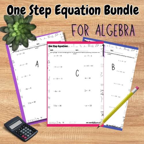 One Step Equation Practice For Algebra 1 (3 Worksheets) | TPT