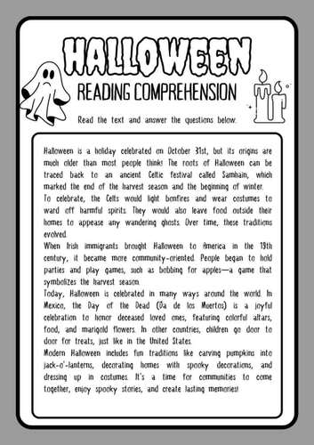 Halloween Reading Comprehension Worksheets | Grade 3-4 by Rose's Resources