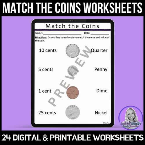 Coin Identification Worksheets Special Education Functional Money Math ...