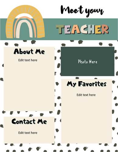 Boho Rainbow Meet the Teacher Newsletter and Post Cards Set l EDITABLE