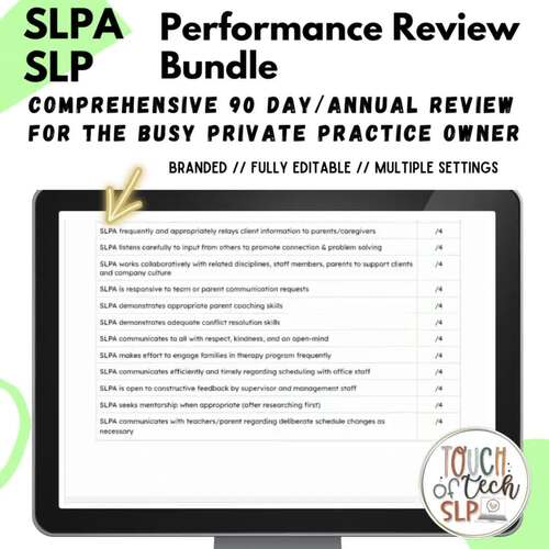 Bundle SLP/SLPA 90-Day/Annual Performance Review by TouchofTechSLP